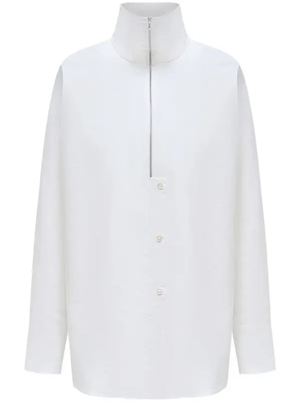 12 STOREEZ High-neck Cotton Zip Shirt