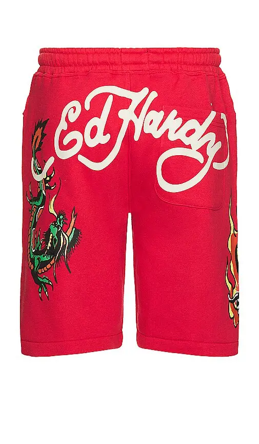 Ed Hardy Flame Cobra Short In Red - Cherry | Editorialist