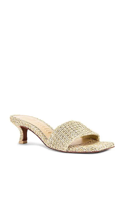 Cult Gaia Raffia Square Toe Kitten Heel Sandals - Natural