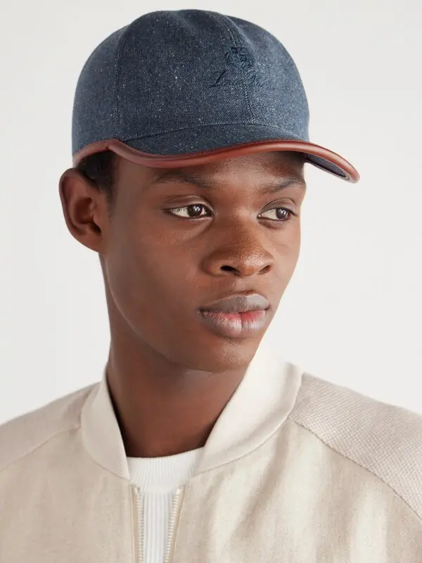 Loro Piana Leather-trimmed Denim Baseball Cap - Blue