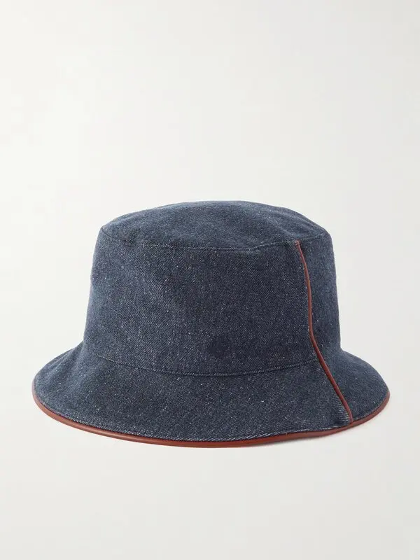 Loro Piana Leather-trimmed Denim Bucket Hat - Blue