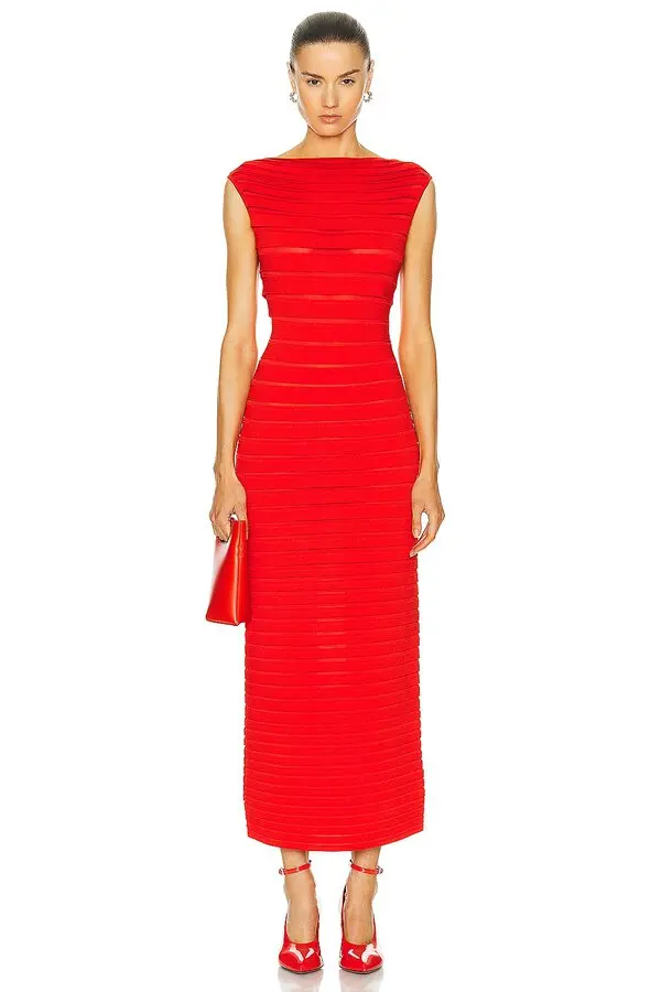 Alaïa Striped Midi Dress In Red