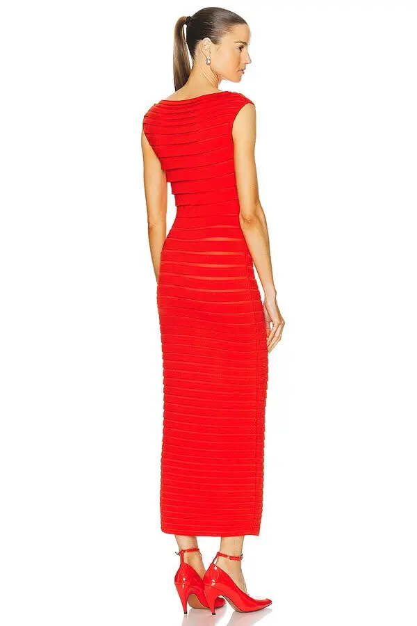 Alaïa Striped Midi Dress In Red