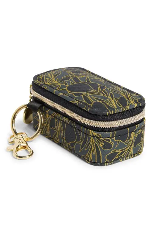 Nordstrom Mini Travel Jewelry Case Key Chain - Black- Grey Floral
