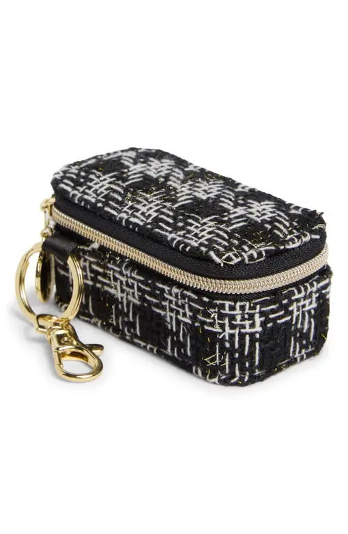 Nordstrom Mini Travel Jewelry Case Key Chain - Black- White Tweed