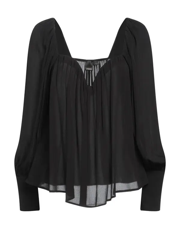 Pinko Viscose Crepe Sweetheart Neckline Long Sleeve Top