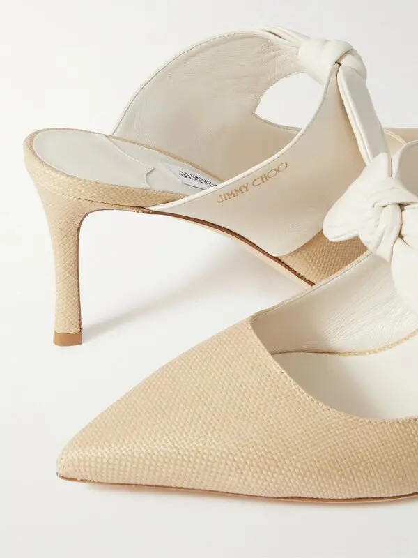 Jimmy Choo Rali 75 Bow-Embellished Leather And Raffia Pumps In