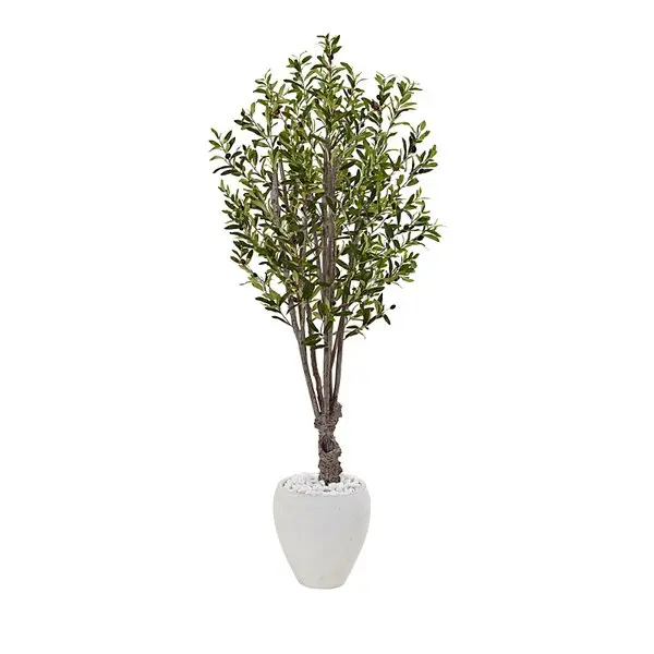 NEARLY NATURAL 5ft. Olive Artificial Tree In White Oval Planter - Green