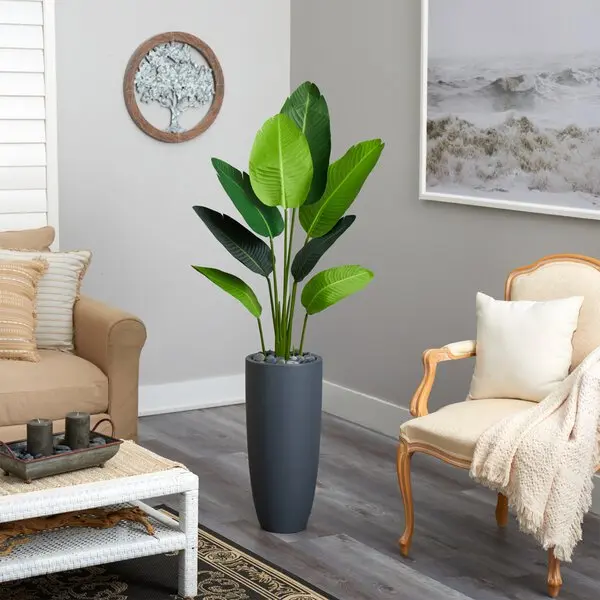 NEARLY NATURAL 5.5ft. Travelers Palm Artificial Tree In Gray Planter