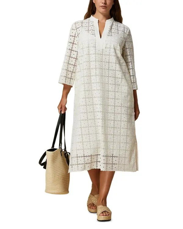 Marina Rinaldi Peana Eyelet Lace Midi Dress In Ivory - 40% Off |  Editorialist