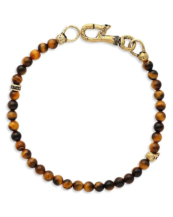 John Varvatos Brass, Tiger Eye, And Skull Bead Bracelet - Brown