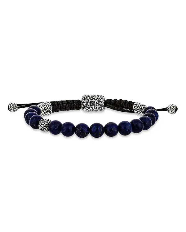 John Varvatos Sterling Silver Snakeskin Lapis Lazuli Beaded Adjustable Bracelet - Blue