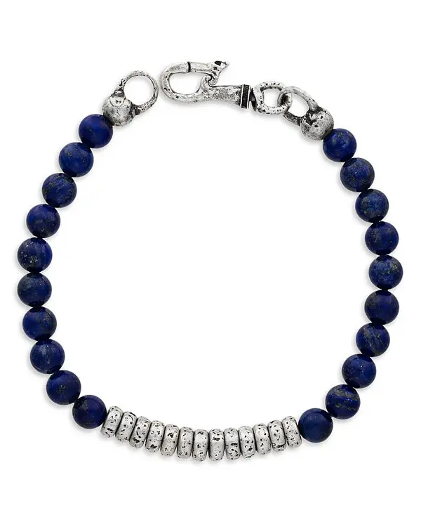 John Varvatos Sterling Silver Lapis Lazuli Beaded Bracelet - Blue/silver