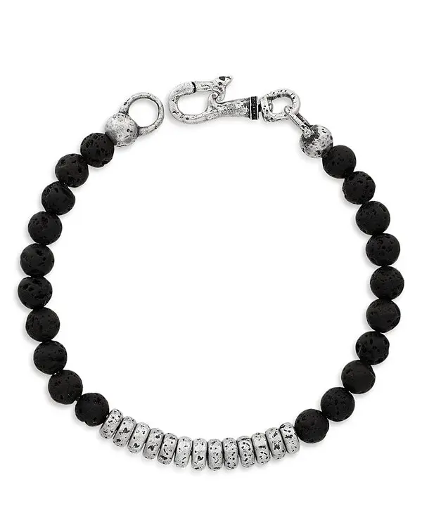 John Varvatos Sterling Silver And Lava Stone Beaded Bracelet - Black/silver