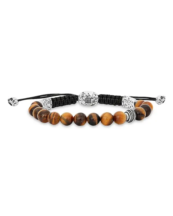 John Varvatos Sterling Silver Tiger Eye Beaded Bracelet - Brown
