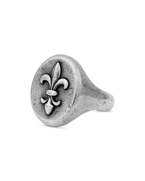 John Varvatos Sterling Fleur De Lis Signet Ring - Silver