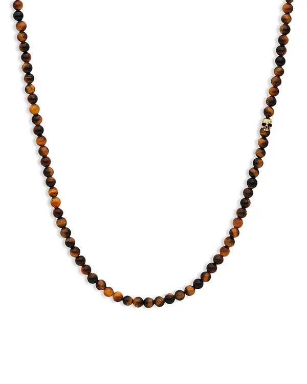 John Varvatos Brass Skull Tiger Eye Bead Necklace - Orange