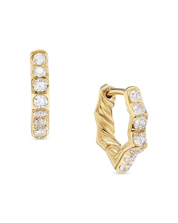 David Yurman 18k Yellow Diamond Huggie Hoop Earrings - Gold