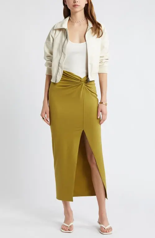 OPEN EDIT Twist Front Maxi Skirt - Olive Eyes