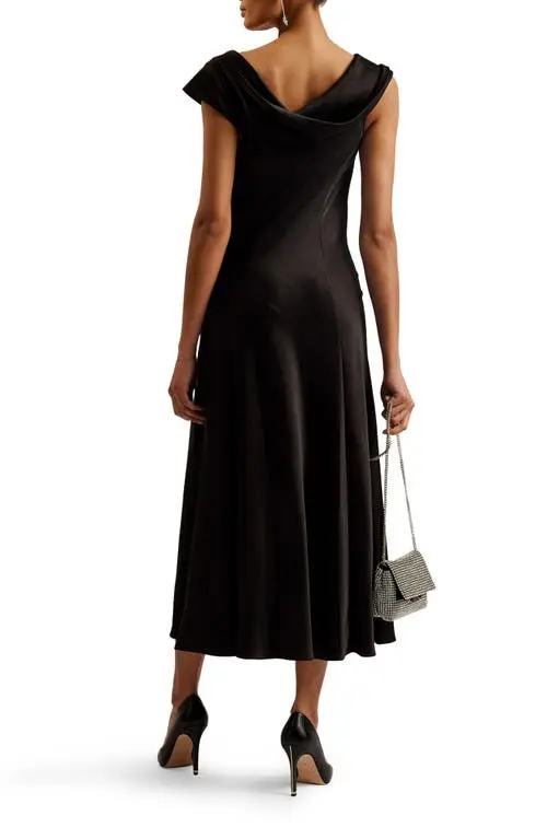 Ted Baker London Sirinna Draped Satin Midi Dress In Black - 35% Off |  Editorialist