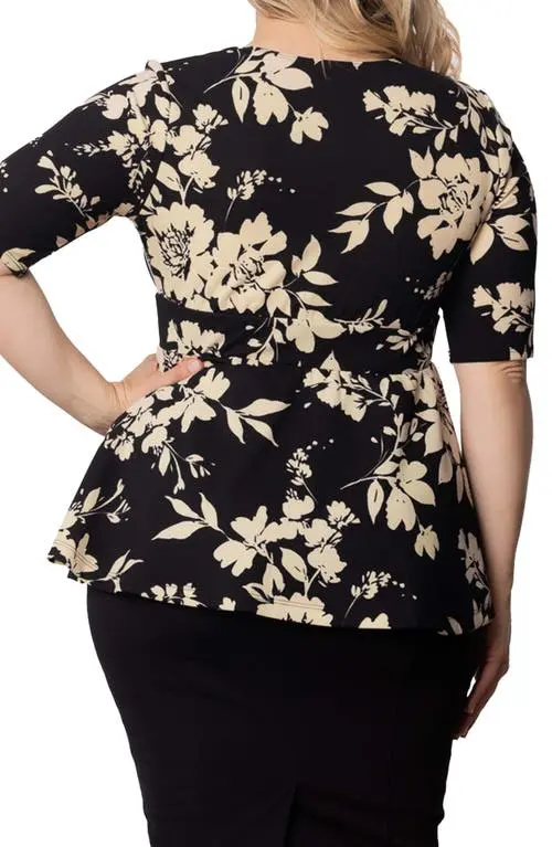 KIYONNA Posh Peplum Top - Black/vintage Ivory Florals