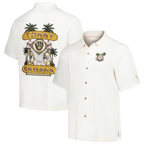 Tommy Bahama Milwaukee Brewers Pitcher's Paradiso Button-up Camp Shirt