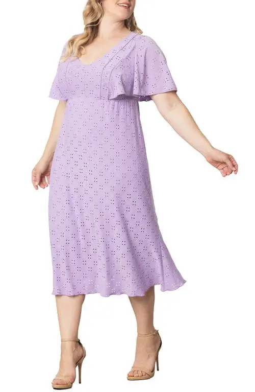 KIYONNA Lucy Short Sleeve Eyelet Midi Dress