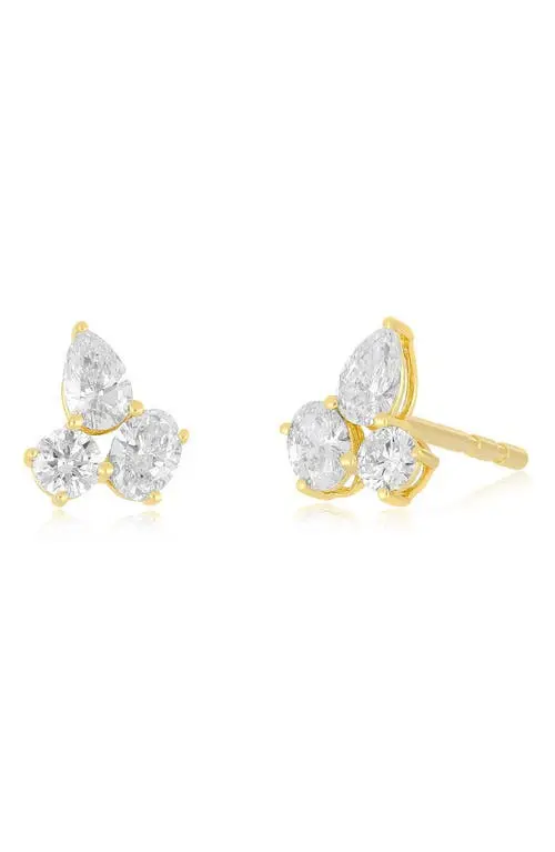 Ef Collection Triple Diamond Cluster Stud Earrings - 14k Yellow Gold