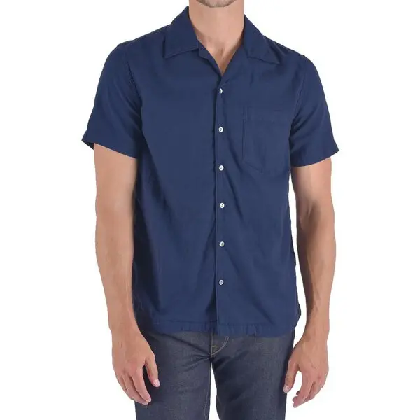 HIROSHI KATO The Wrench Solid Double Gauze Camp Shirt - Navy