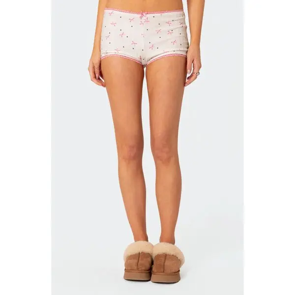 EDIKTED Pointelle Trim Micro Shorts - White