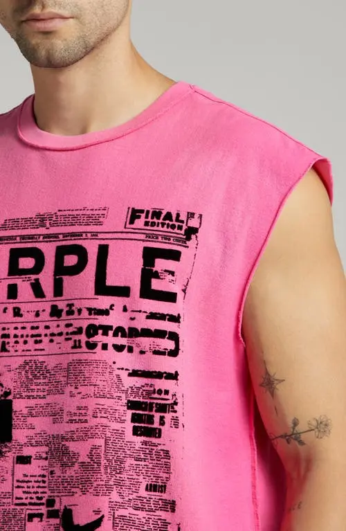 Purple Brand Textured Jersey Sleeveless Muscle Tee In Pink