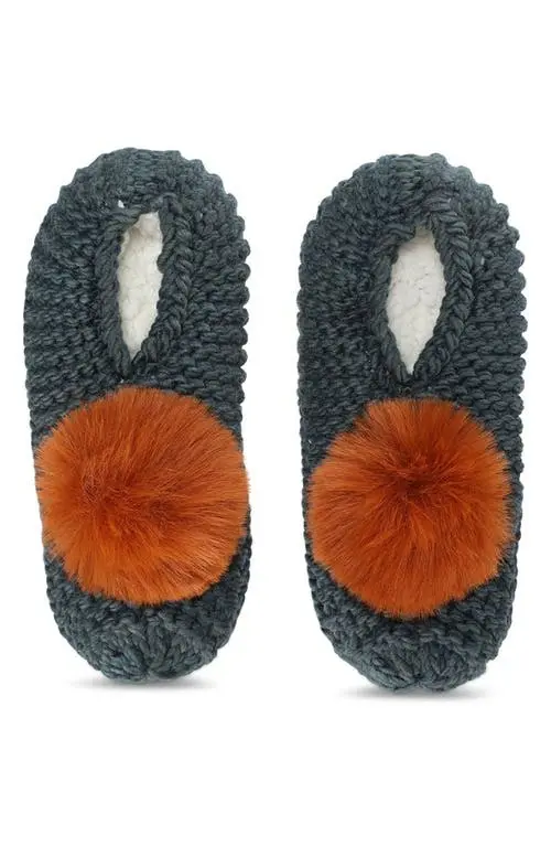 MEMOI Faux Fur Pompom Slipper Socks - Teal