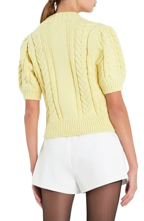 English Factory Mock Neck Cable Stitch Sweater - Lemon