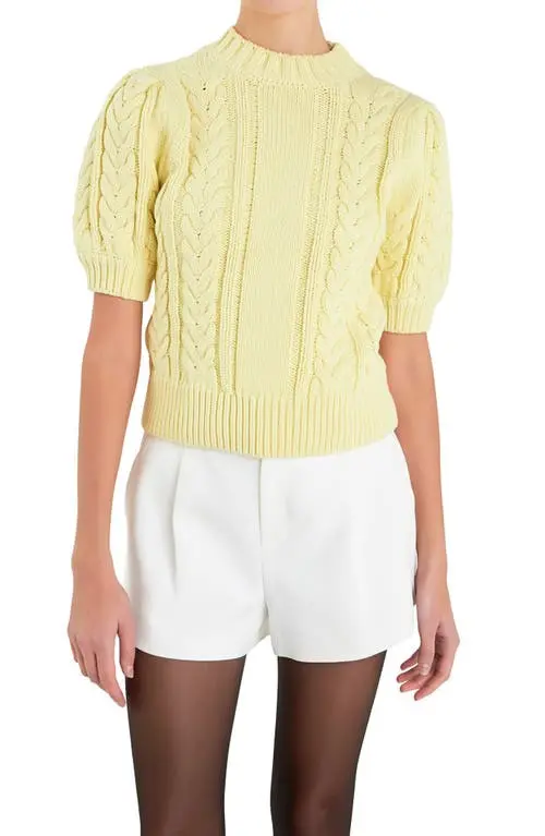 English Factory Mock Neck Cable Stitch Sweater - Lemon