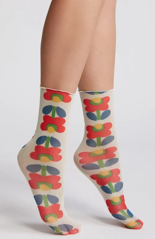 HIGH HEEL JUNGLE Retro Floral Mesh Socks - White Multi