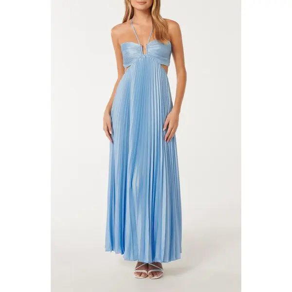 chinese dress ladies HACCHIC Couture Pleated Maxi Dress in White