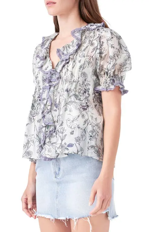 English Factory Floral Print Ruffle Top