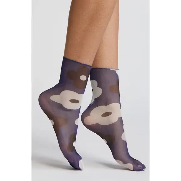HIGH HEEL JUNGLE Floral Mesh Socks - Indigo