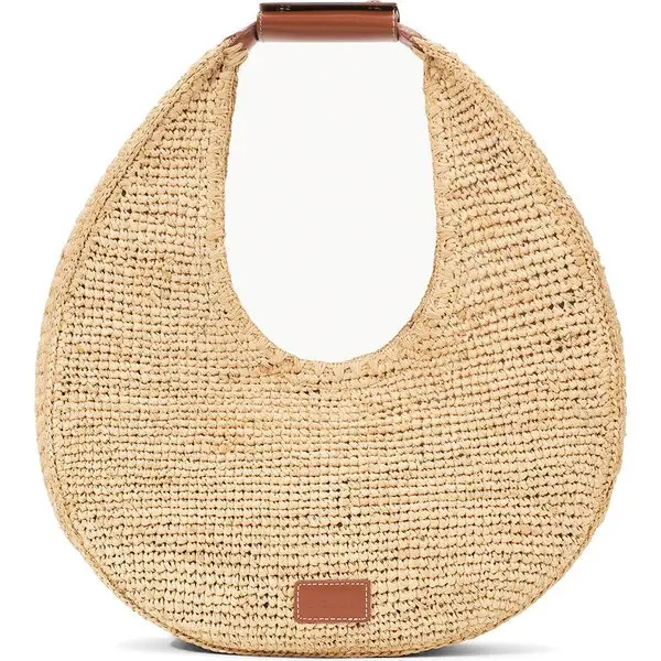 Staud Large Raffia Moon Shoulder Bag - Natural/ Tan