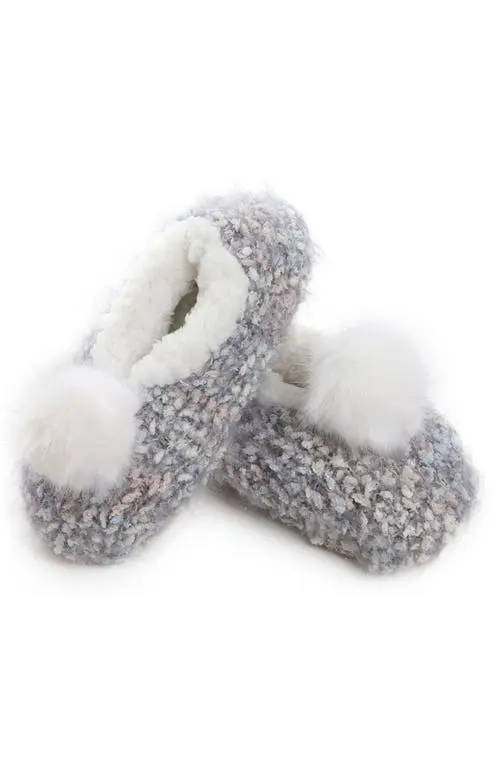 MEMOI Faux Fur Pompom Slipper Socks - Pastel Grey