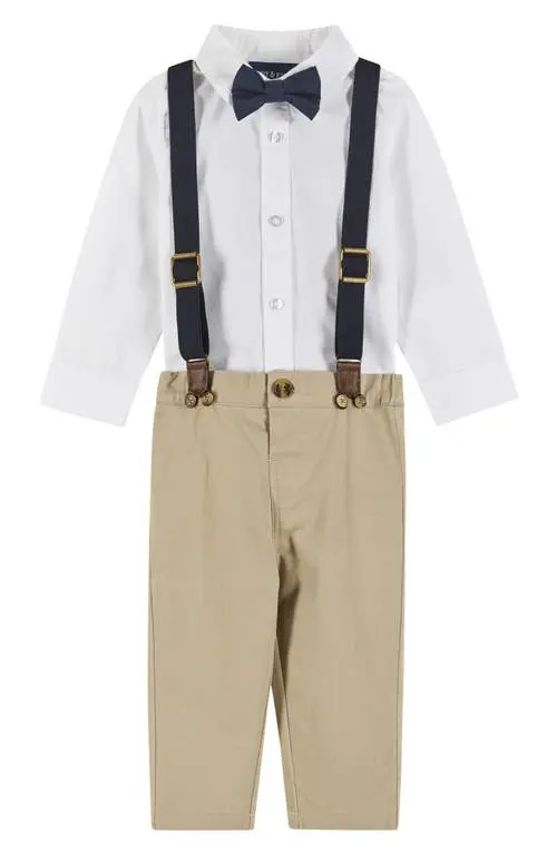 Andy & Evan Button-up Shirt, Suspenders, Pants And Bow Tie Set - White