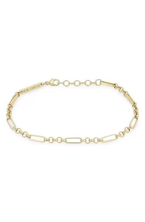 Zoe Chicco 14k Gold Paper Clip Station Chain Bracelet - Yellow Gold