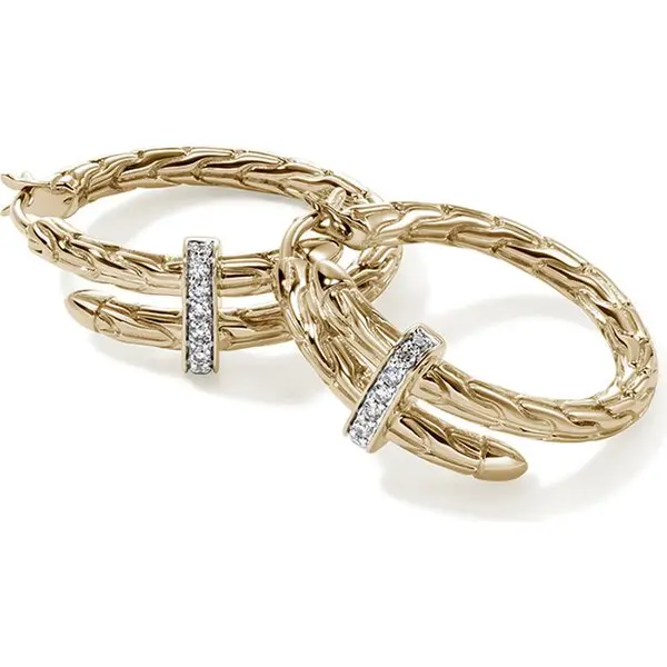 John Hardy Spear Diamond Hoop Earrings - Gold