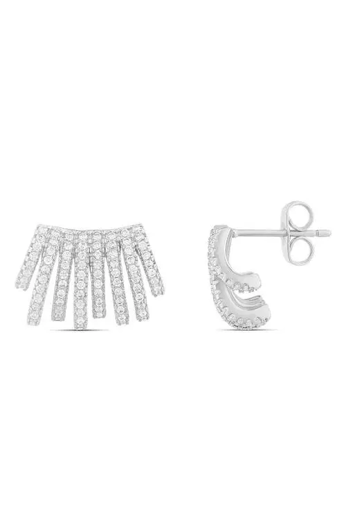SHYMI Pavé Cubic Zirconia Caged Huggie Hoop Earrings - Silver