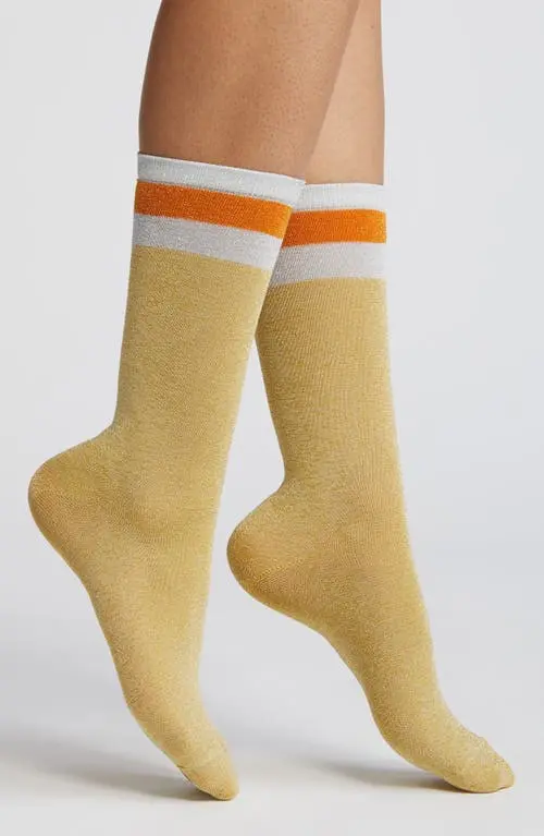 HIGH HEEL JUNGLE Varsity Metallic Knit Socks - Gold
