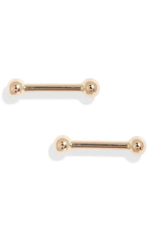 POPPY FINCH Baby Dumbbell Stud Earrings - 14k Yellow Gold