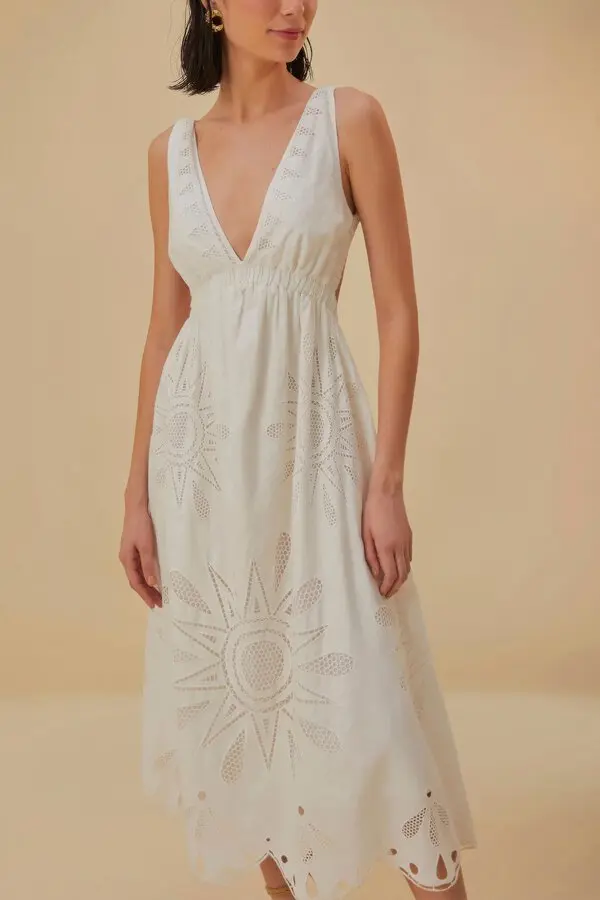 Farm Rio Richelieu Lenzing Ecovero Euroflax Maxi Dress - Off-White |  Editorialist