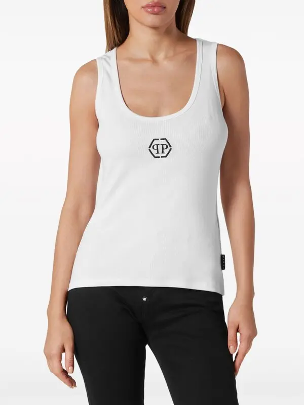 Philipp Plein Logo-embroidered Ribbed Tank Top - White