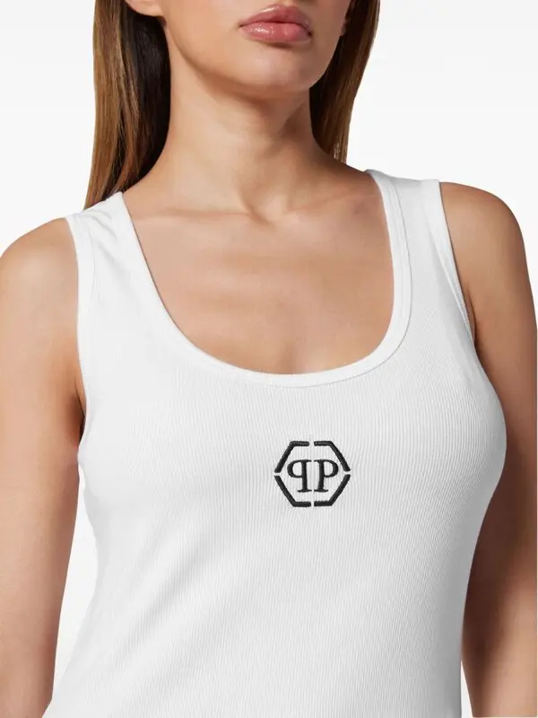 Philipp Plein Logo-embroidered Ribbed Tank Top - White