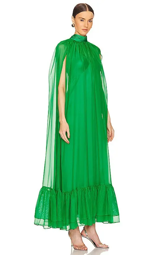 Alice + Olivia Lanelle Maxi Cape Dress In Green - Light Emerald |  Editorialist